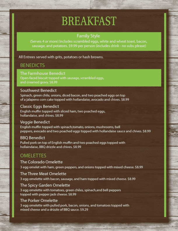 Menu - The Farmhouse Restaurant