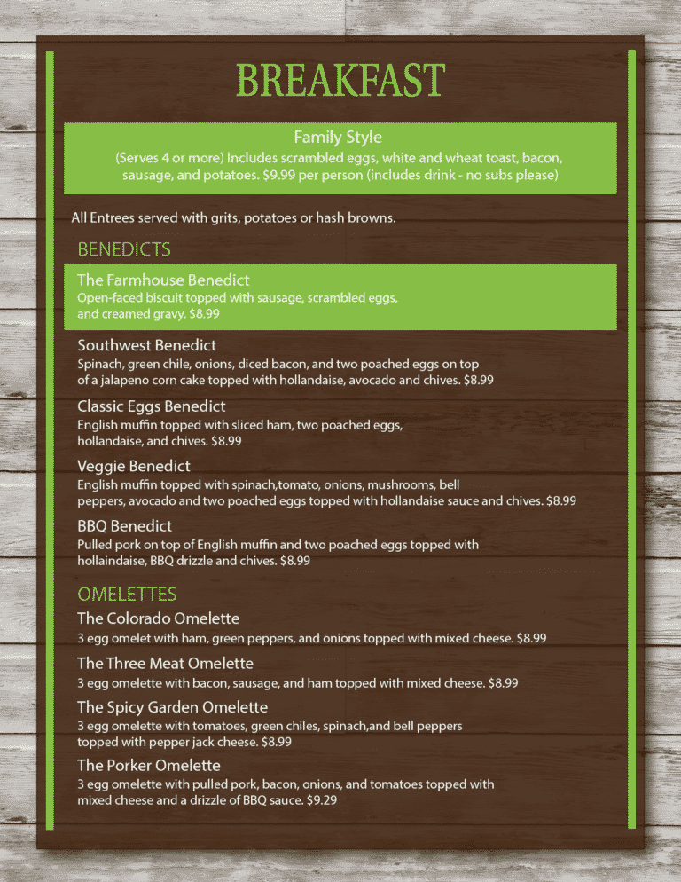 Menu - The Farmhouse Restaurant