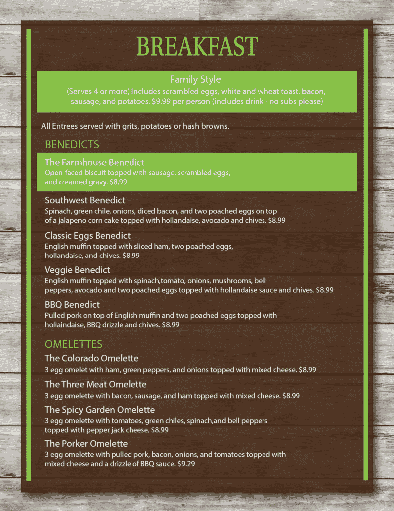 Menu - The Farmhouse Restaurant