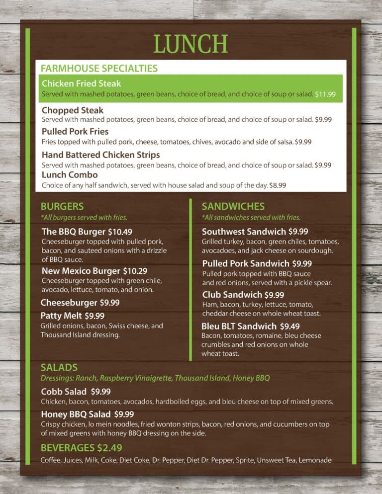 Menu - The Farmhouse Restaurant
